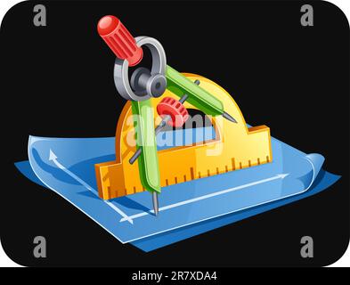 Compasses icon. Orange background with black. Vector illustration Stock ...