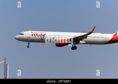 Rouge Airline Airbus 321, C-GKFA, Landing at Pearson Airport, Toronto ...