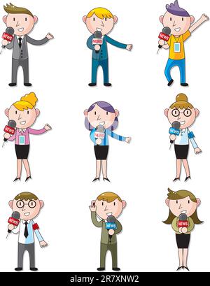 Set of female news reporter cartoon character illustration Stock Vector ...
