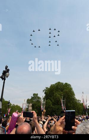 King's Birthday Flypast after Trooping the Colour in The Mall, London ...