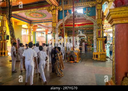 Believers and visitors inside the Hindu temple in Matale in the Central ...