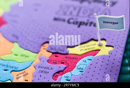 Selective focus on map of Arunachal Pradesh - a state of India Stock ...