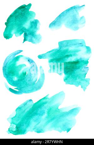 watercolor white background, stains abstract isolated green ...
