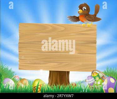 Easter Eggs Robin Bird Cartoon Wooden Sign Stock Vector Image & Art - Alamy
