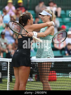 Jodie Burrage and Katie Boulter embrace following Boulter's win in the ...