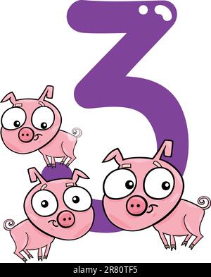 Cartoon pig animal character with math shape. Cute pink piglet or piggy ...