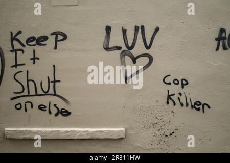Seattle, USA. 23th Jan, 2023. Anti police person graffiti in an alley ...