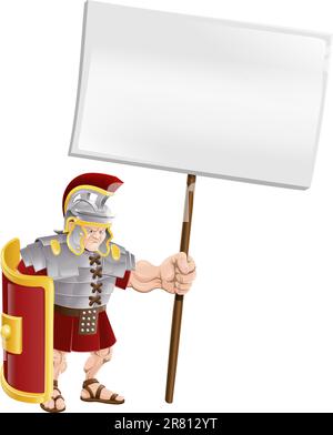 A cartoon illustration of a Roman centurion with a sign Stock Vector ...