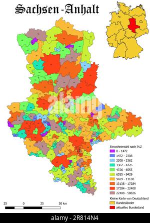 Federal state Sachsen population by postal code map with Germany map ...