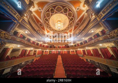 Ceiling of the Lope de Vega Theatre Hall (Sevilla, Spain), with the big ...