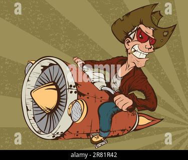Biker-cowboy on a motorcycle turbo rocket. Black and white vector ...
