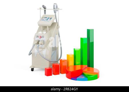 Tattoo machine with growth bar graph and pie chart. 3D rendering ...