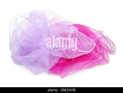 Beautiful colorful tulle fabrics on white background Stock Photo - Alamy