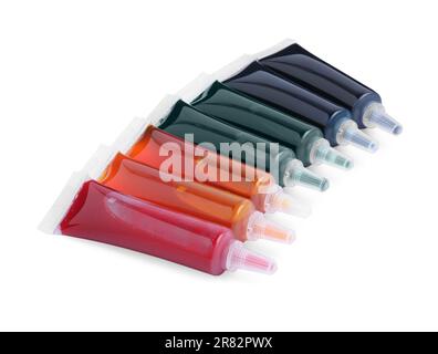 Tubes with different food coloring on white background Stock Photo - Alamy