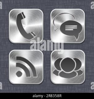 Brushed metal app icon templates on linen background. Vector ...