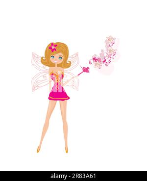 beautiful fairy with magic wand vector graphic card Stock Vector Image ...