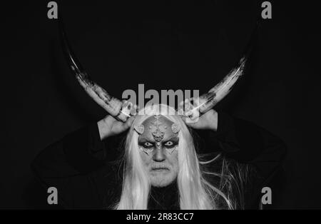 Man with devil horns. Mysterious man, horned devil demon. Mythical ...