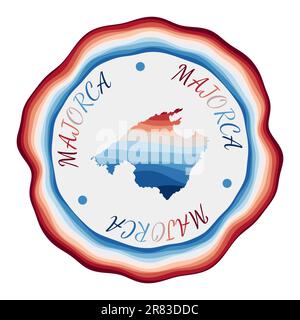 Majorca Badge. Round logo of island with triangular mesh map and radial ...