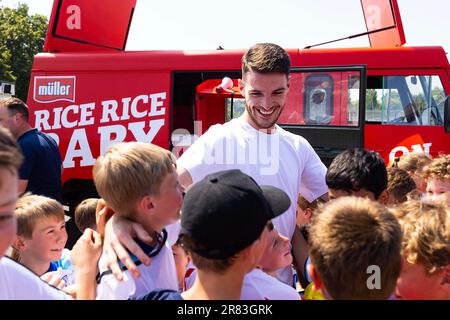 EDITORIAL USE ONLY Footballer Declan Rice makes a surprise appearance ...