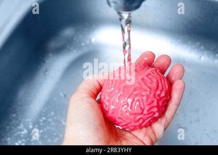 Human Brain under a Faucet Water Stream, Brainwashing Concept Stock ...