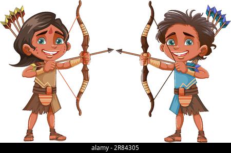 Native American Tribe Kid Archer illustration Stock Vector Image & Art ...