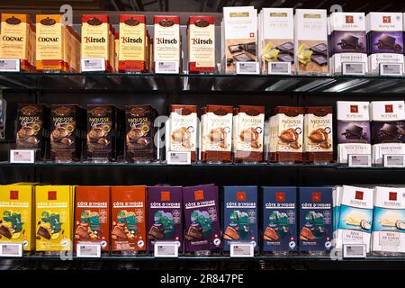 Selection of Swiss chocolates at a Supermarket, Switzerland Stock Photo ...