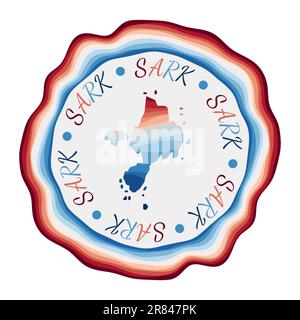 Sark map. Map of the island with beautiful geometric waves in red and ...