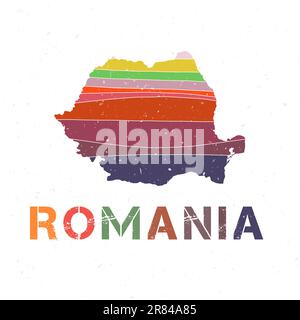 Romania map. Map of the country with beautiful geometric waves in red ...
