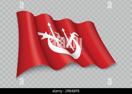 Isolated waving flag of Kelantan is a state Malaysia on white ...