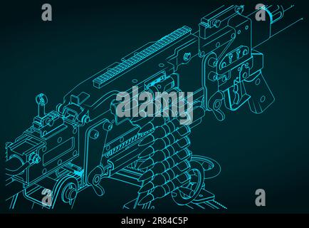 Stylized vector illustration of blueprints of automatic CNC milling machine Stock Vector Image ...