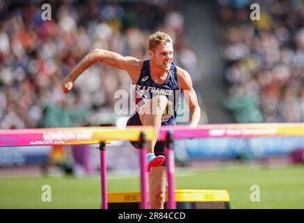 Kevin Mayer participating in the decathlon at the World Athletics ...