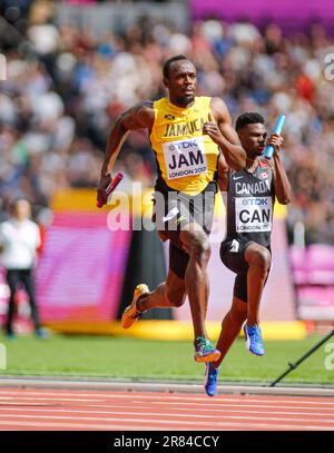 Usain Bolt participating in the 4x100m relay at the World Athletics ...