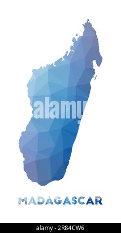 Madagascar icon. Polygonal map of the country in gradient ring. Round low poly Madagascar sign ...
