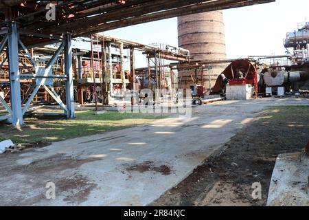 Pipeline overpass with iron pipes for pumping liquids with outlets and ...