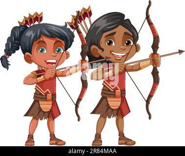 Native American Tribe Kids illustration Stock Vector Image & Art - Alamy