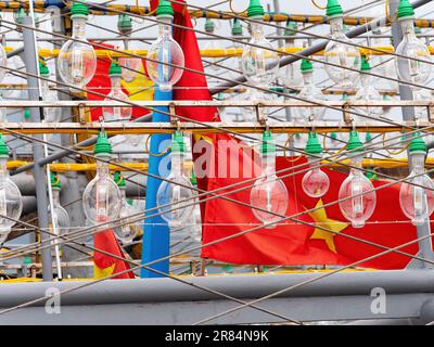 Fishing boats with electric bulbs for night fishing, outdoor shot Stock ...