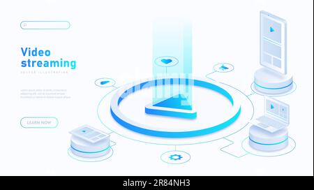 Movie streaming platform web banner or landing page. Woman watching ...