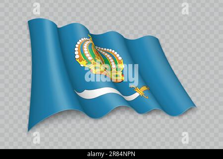 waving flag of Astrakhan Oblast is a region of Russia on transparent ...