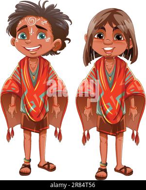 Indigenous Kids Cartoon Character illustration Stock Vector Image & Art ...