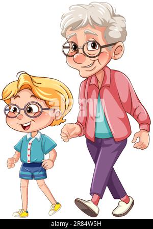 Granny with her nephew cartoon character illustration Stock Vector ...