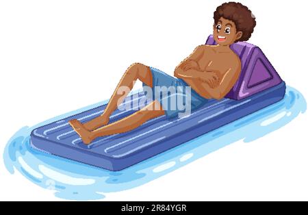 Puberty Boy Relaxing On Inflatable Illustration Stock Vector Image