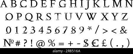 Set of classic roman font. Vector. Capital letters. Uneven ancient font ...