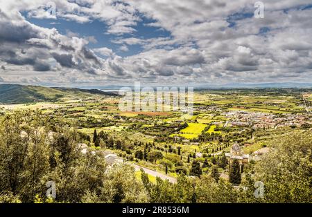View over Val di Chiana from the city of Cortona, Tuscany, Italy Stock ...