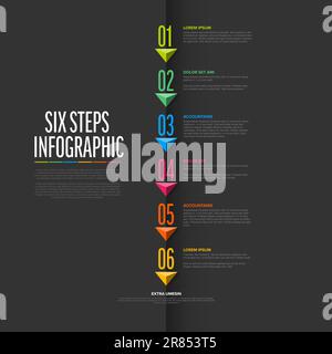 Vector dark six steps progress template with big triangle pyramid ...