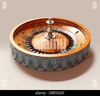 A closeup of a vintage antique roulette wheel with red and black ...