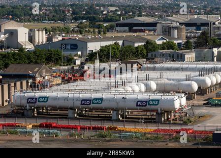 Propane and Butane bulk storage tanks with fire deluge system operating ...
