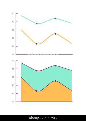 Line and area infographic charts design template set for dark theme ...