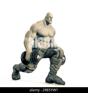 super soldier is walking and working out with weight, 3d illustration ...
