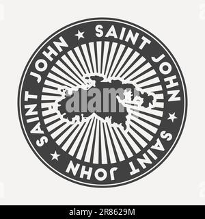 Saint John round stamp. Round logo with island map and title. Stylish ...