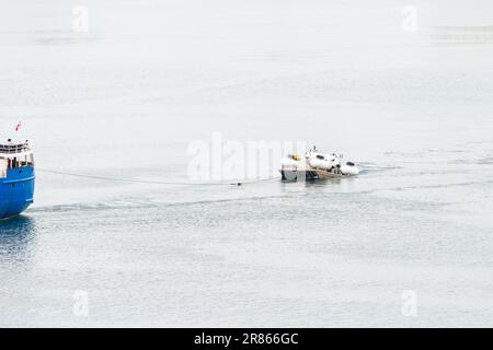 Polar Prince towing OceanGate Expeditions submersible vessels on a ...